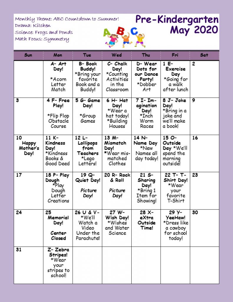 Pre-Kindergarten Calendar LC – Children's Discovery Academy
