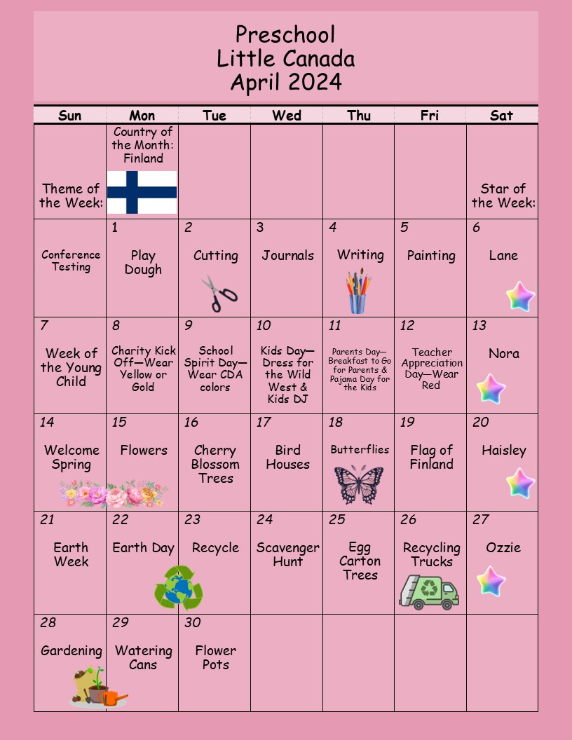 Preschool Calendar LC – Children's Discovery Academy