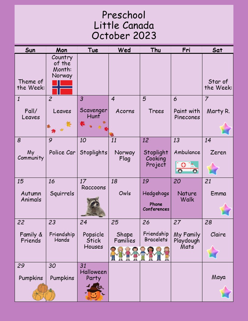 Preschool Calendar LC – Children's Discovery Academy
