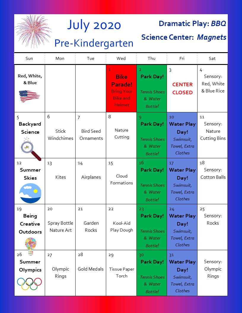 Pre-Kindergarten Calendar LC – Children's Discovery Academy