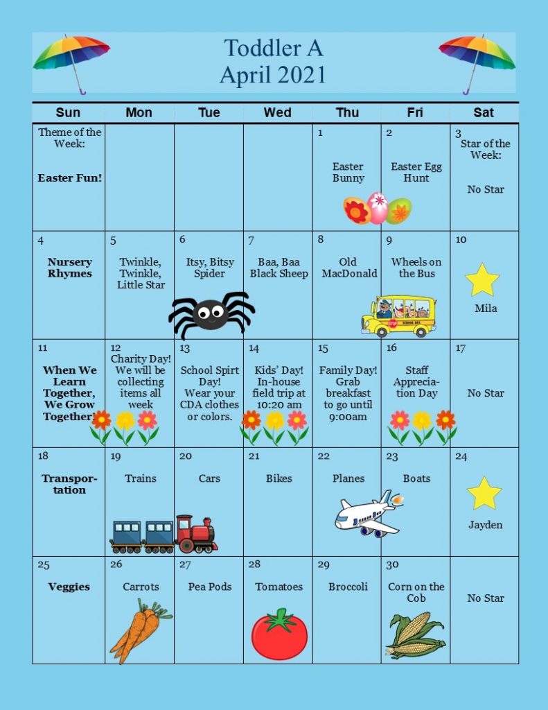 Toddler A Calendar LC – Children's Discovery Academy