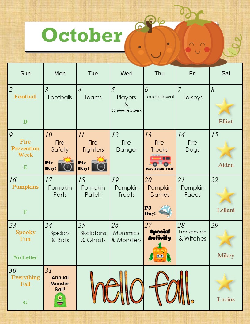 Pre-Kindergarten Calendar VH – Children's Discovery Academy