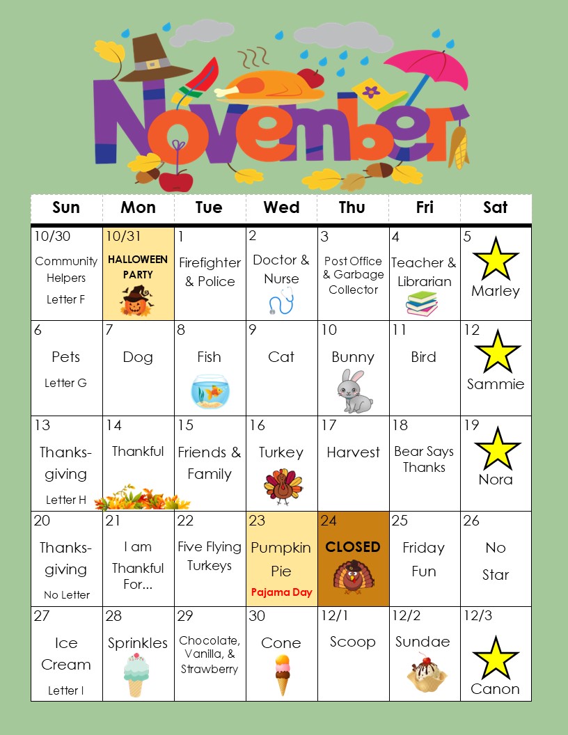 Preschool Calendar VH – Children's Discovery Academy