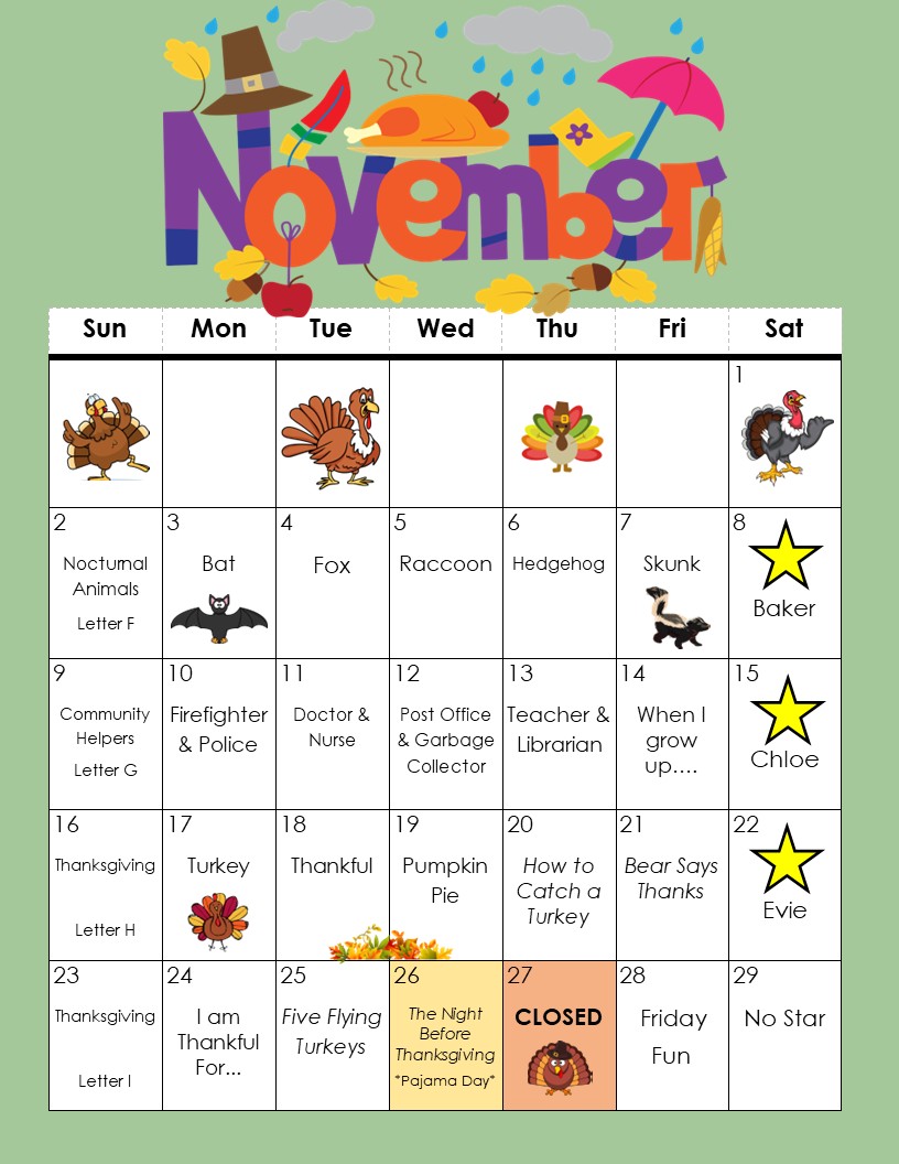 Preschool A Calendar VH – Children's Discovery Academy