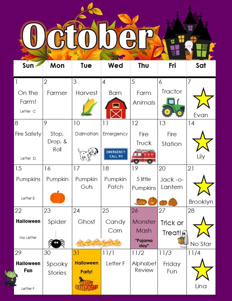 Preschool A Calendar VH – Children's Discovery Academy