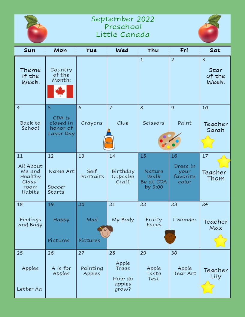 Preschool Calendar LC – Children's Discovery Academy