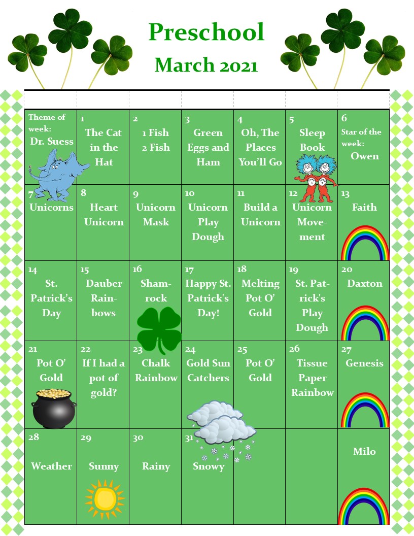 Preschool Calendar LC – Children's Discovery Academy