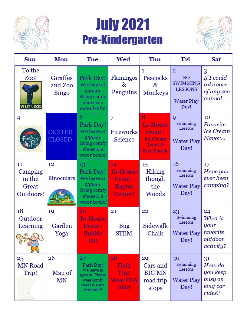 Pre-Kindergarten Calendar LC – Children's Discovery Academy