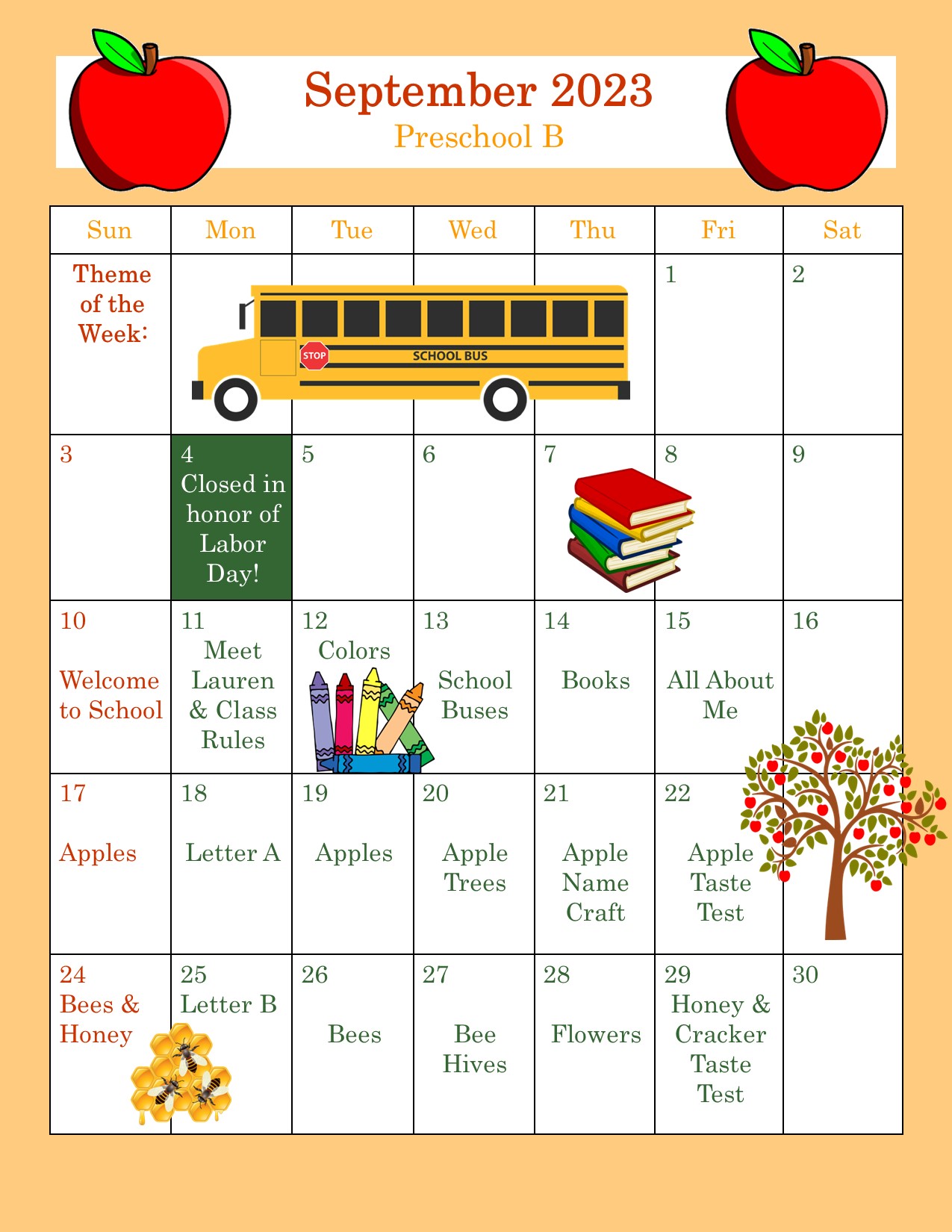 Preschool B Calendar VH – Children's Discovery Academy