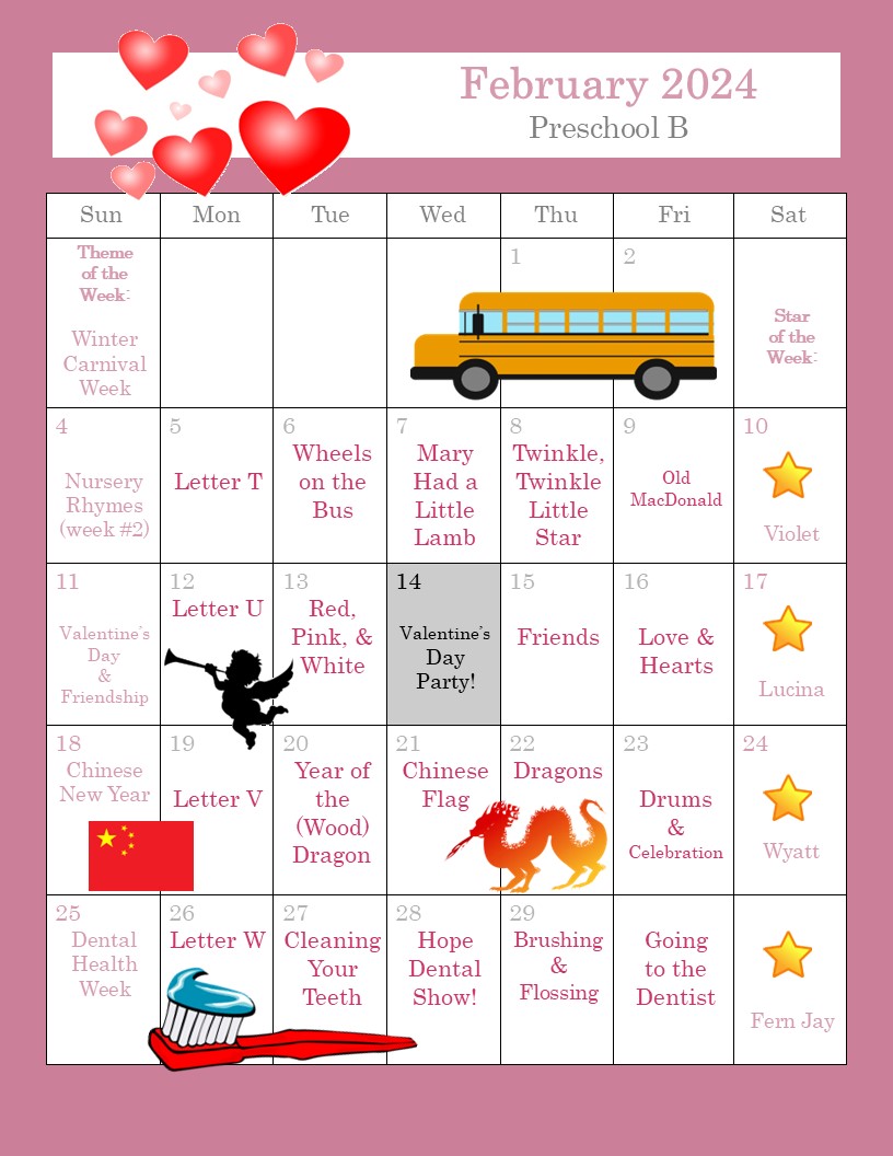 Preschool B Calendar VH – Children's Discovery Academy