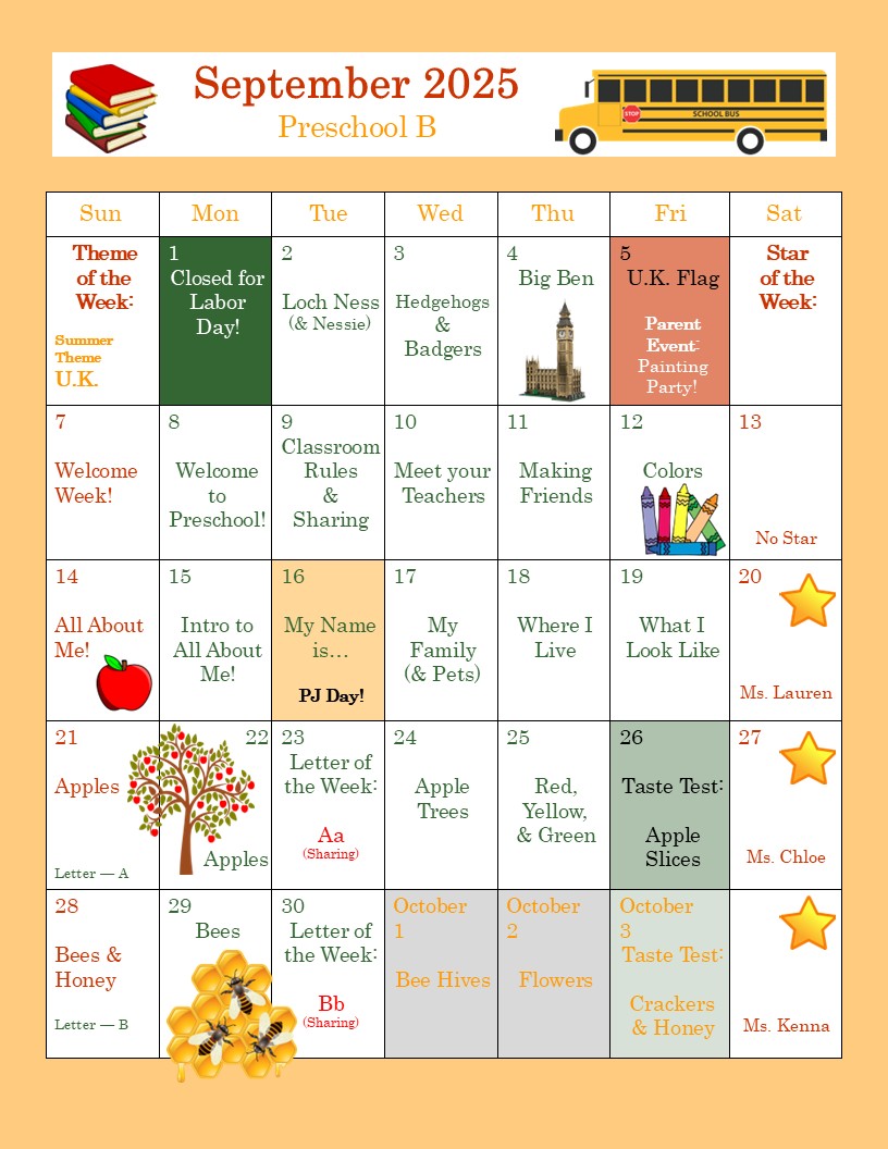 Preschool B Calendar VH – Children's Discovery Academy
